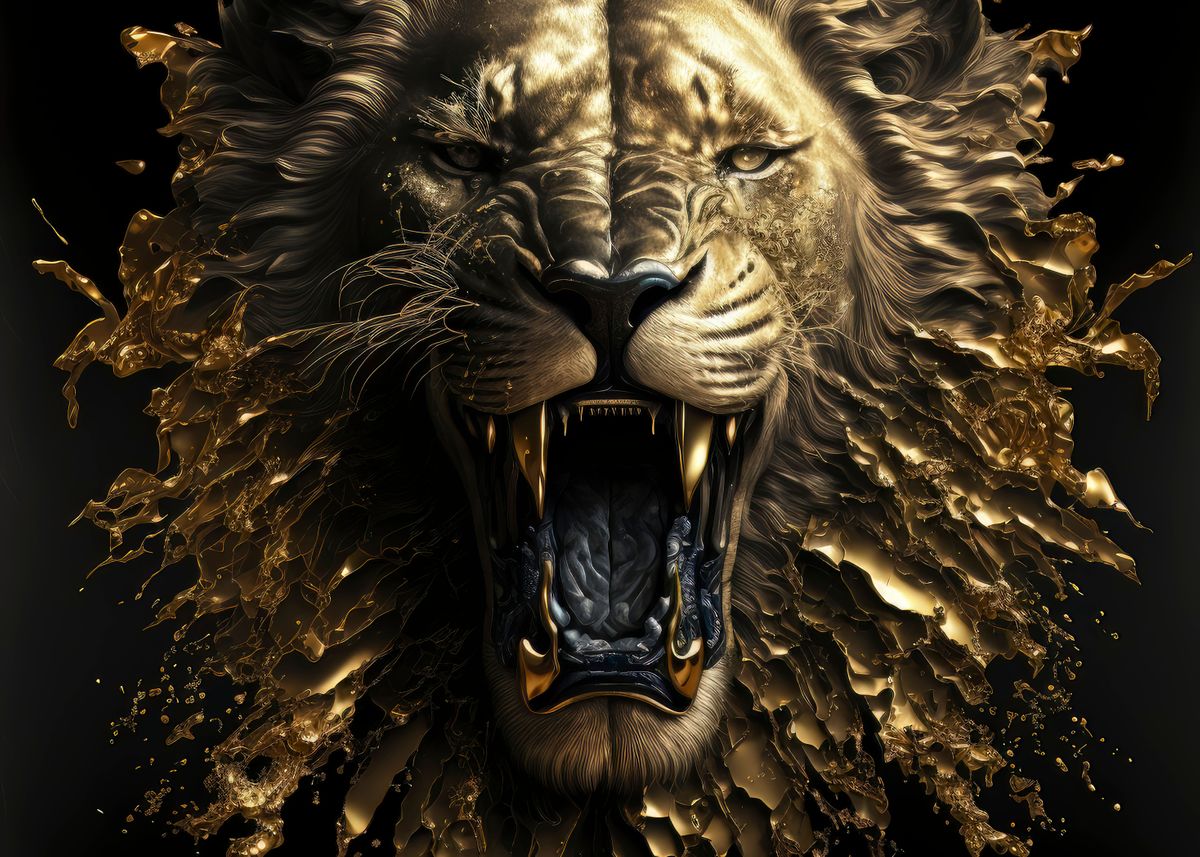 'Shattering Golden Roar' Poster, picture, metal print, paint by ...