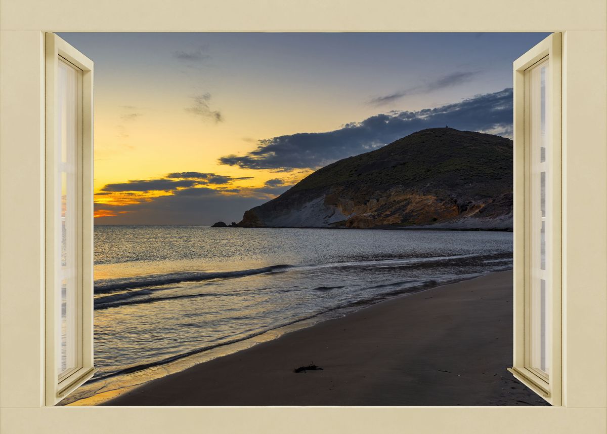 'Open window view sea beach' Poster, picture, metal print, paint by ...