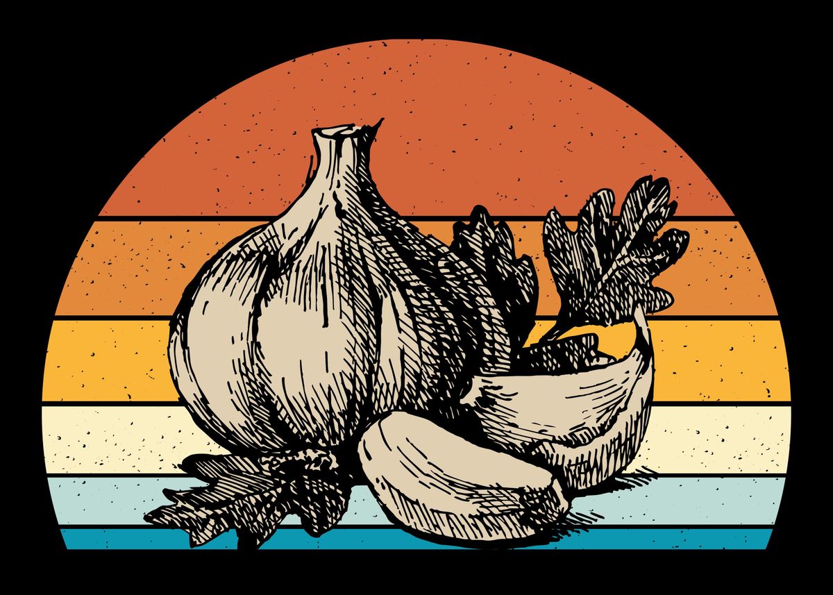 'Retro Garlic' Poster, picture, metal print, paint by Hexor | Displate