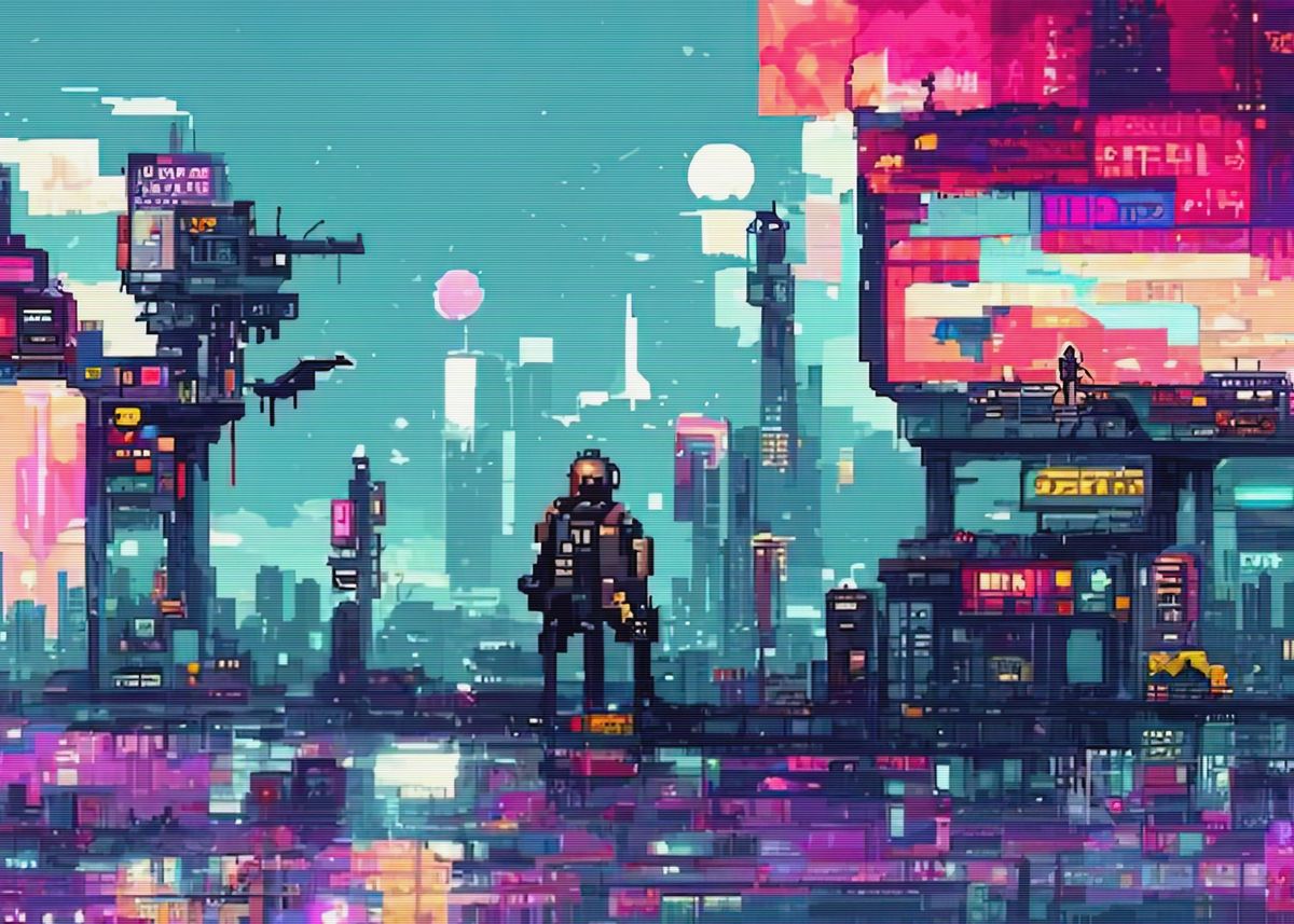 '80s Neon City Cyberpunk' Poster, picture, metal print, paint by Bailey ...