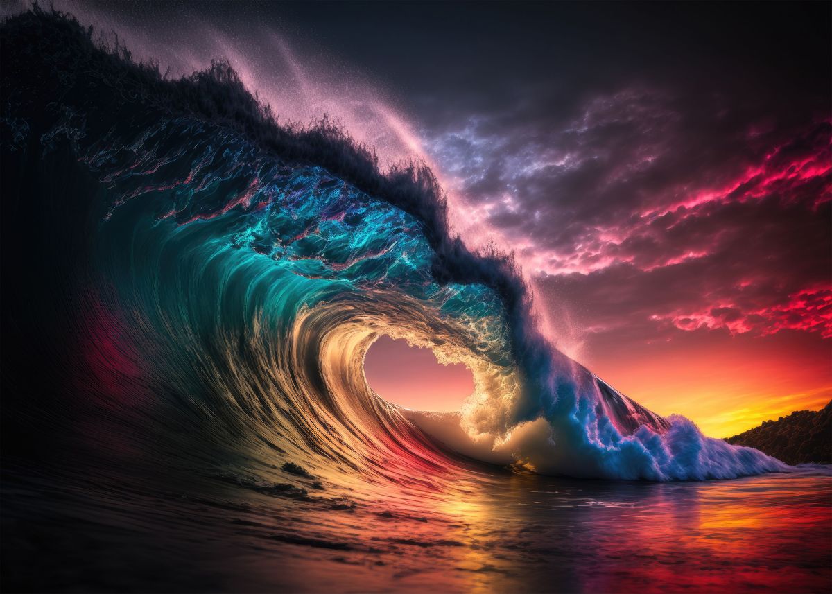 'Sunset Waves' Poster, picture, metal print, paint by murtzart | Displate