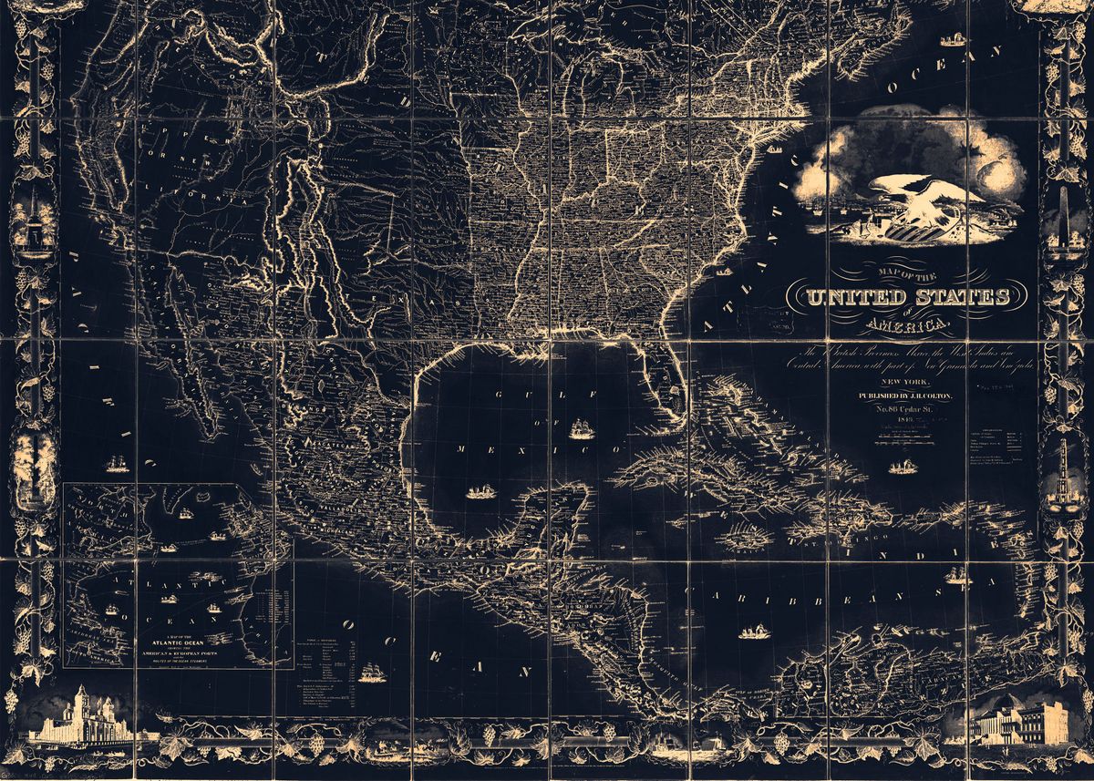 'United States vintage map' Poster, picture, metal print, paint by ...