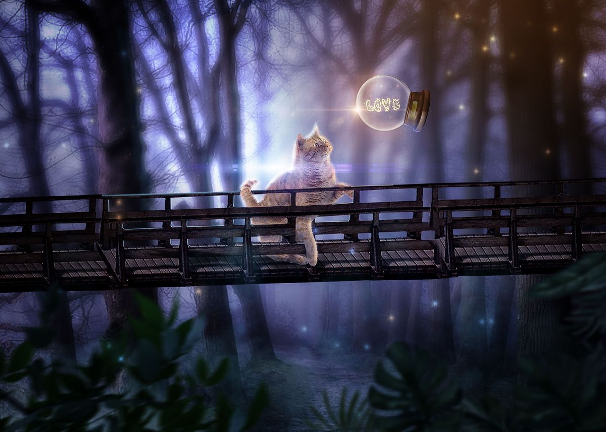 'Cat on a Bridge L0ve ' Poster by Chiz Creationz | Displate