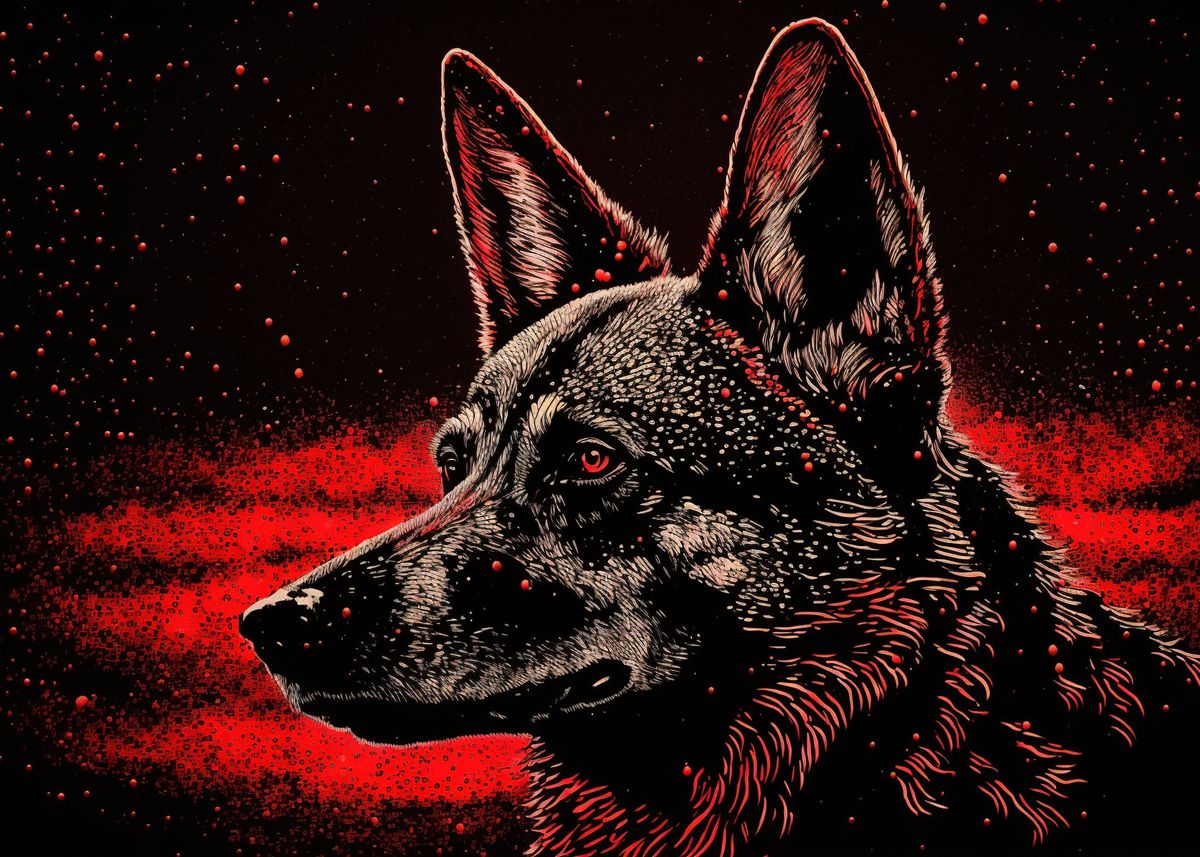 'Red Wolf Dog Stipple ' Poster, picture, metal print, paint by Lemo Boy ...