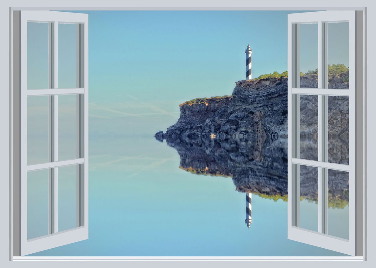 'Open window landscape sea' Poster, picture, metal print, paint by ...