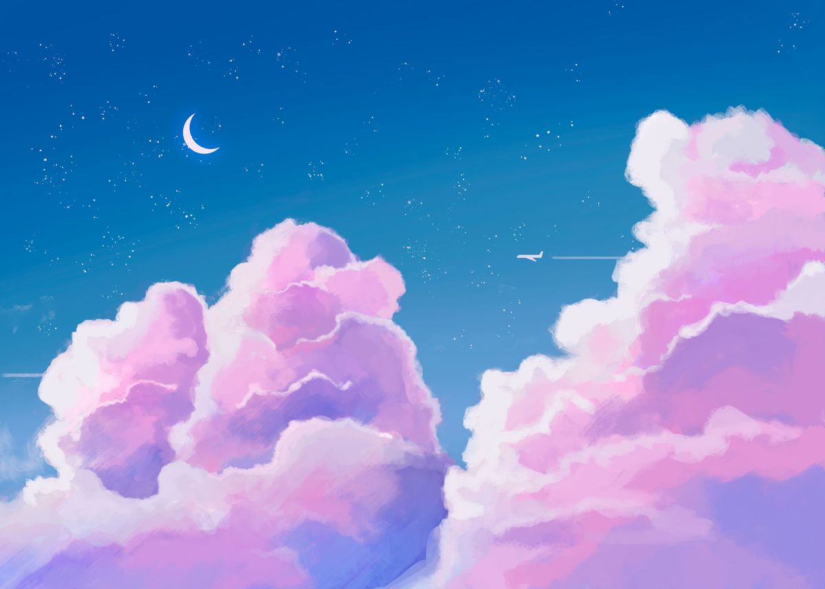 'Pink Cloud' Poster, picture, metal print, paint by Yottabito | Displate