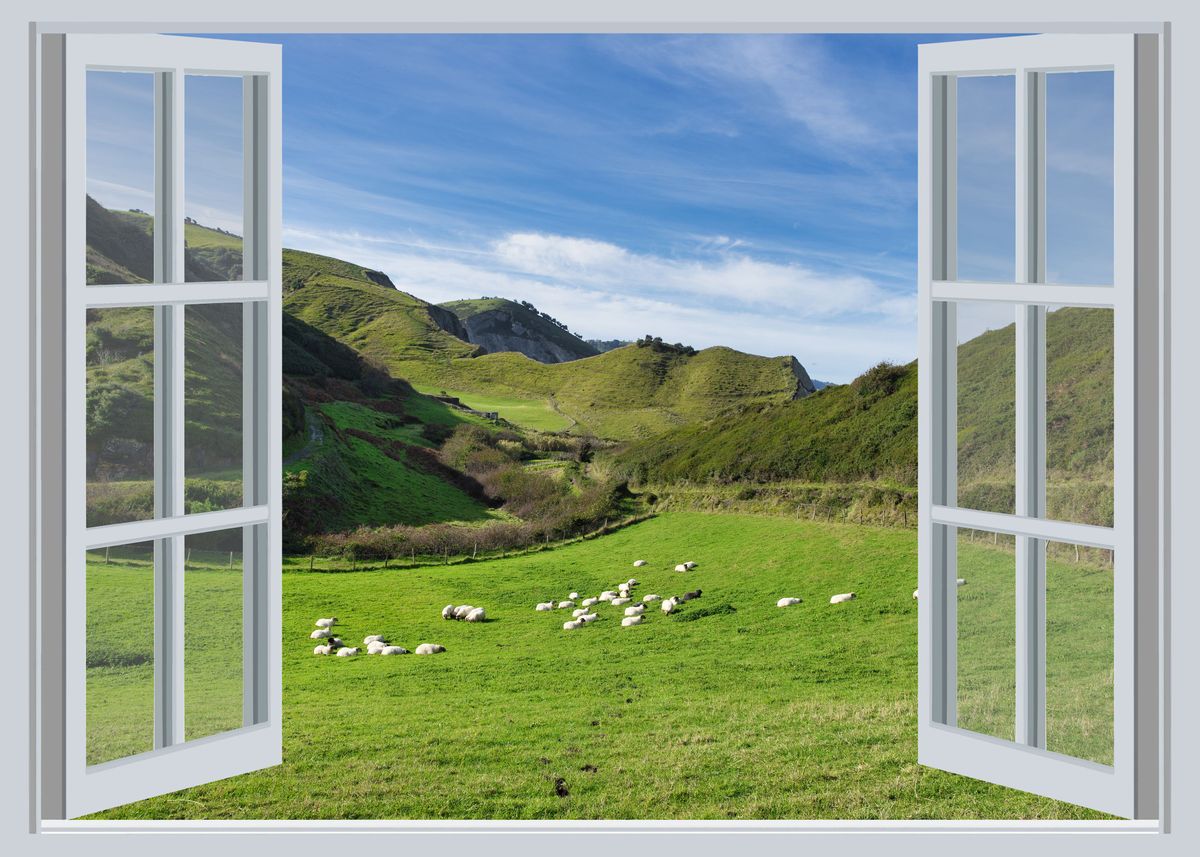 'Open window landscape' Poster, picture, metal print, paint by Vicen Design | Displate