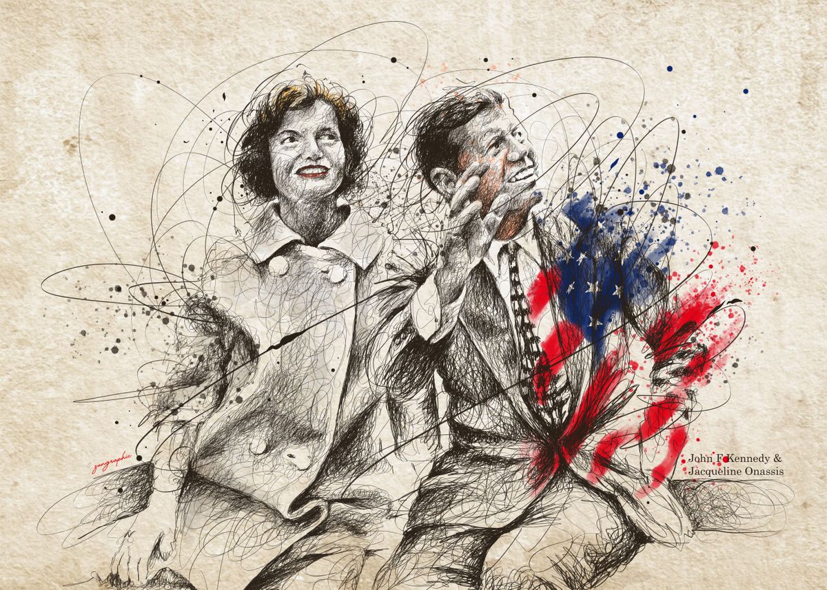 'John F Kennedy in scribble' Poster, picture, metal print, paint by ...