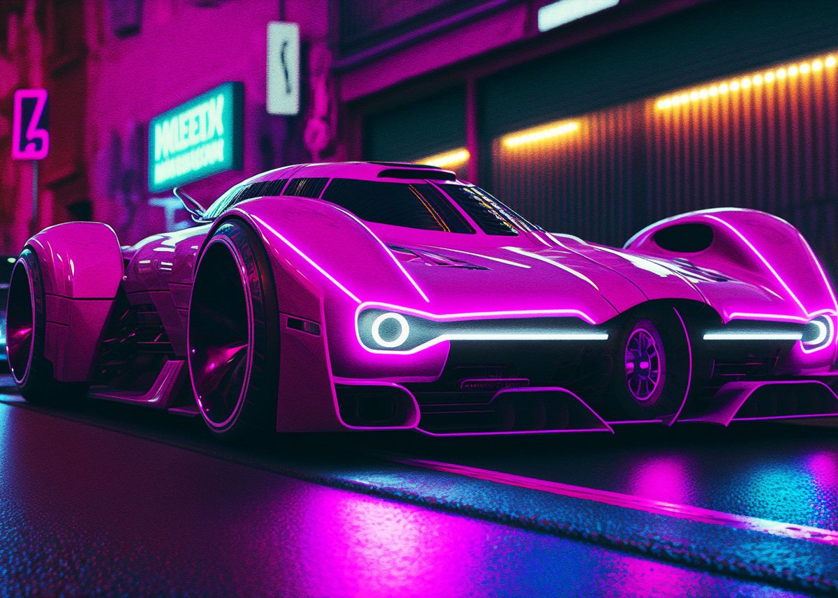 'Neon Car Pink Racing' Poster, picture, metal print, paint by Fachrul ...