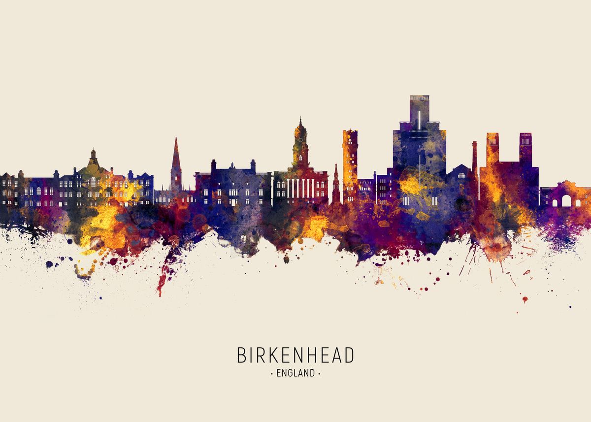 'Birkenhead Skyline England' Poster, picture, metal print, paint by ...