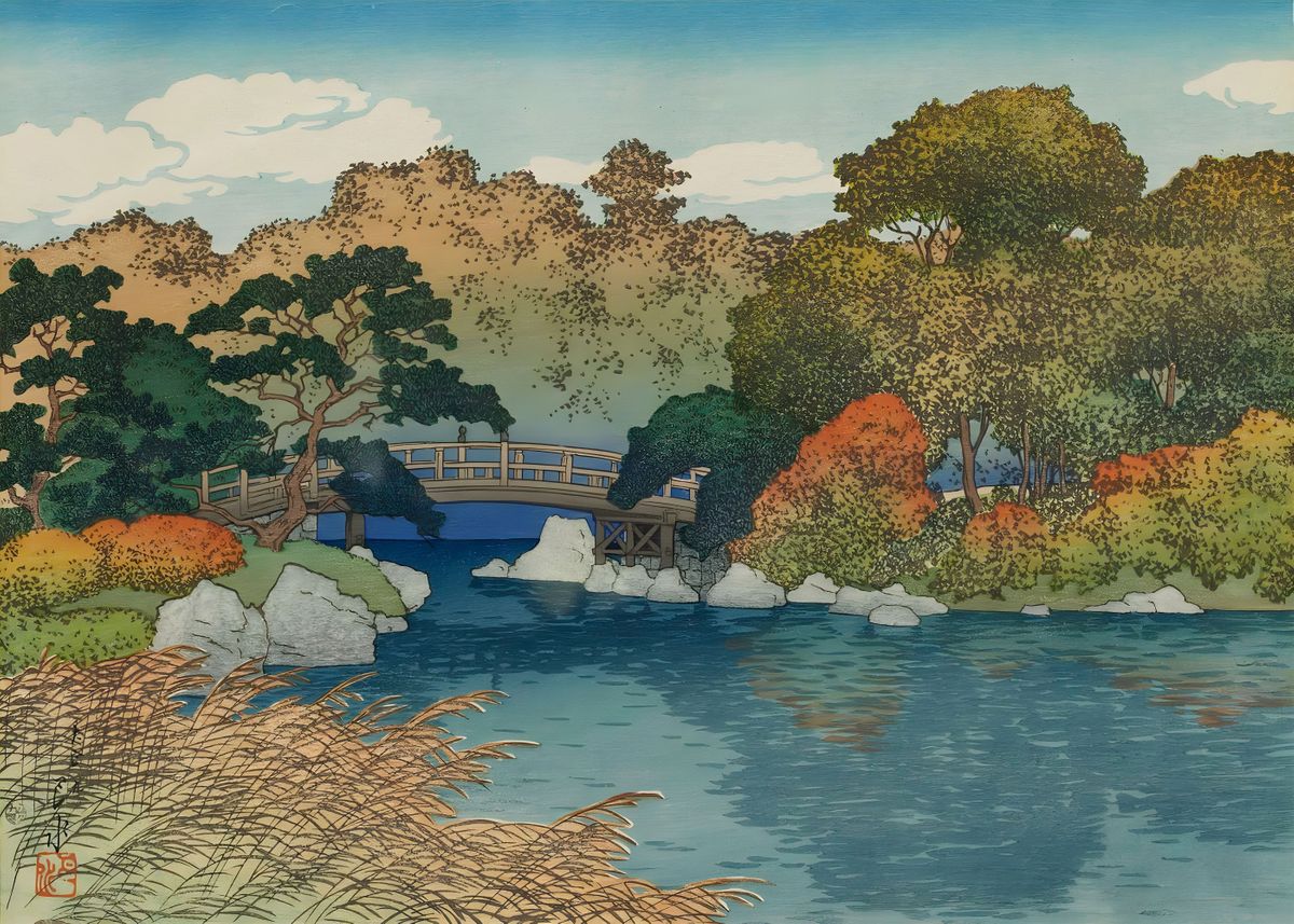 'Ukiyo e Garden in Autumn' Poster, picture, metal print, paint by ...