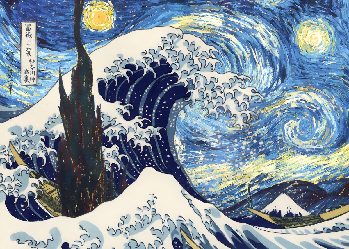 'The Wave off Starry Night' Poster, picture, metal print, paint by ...