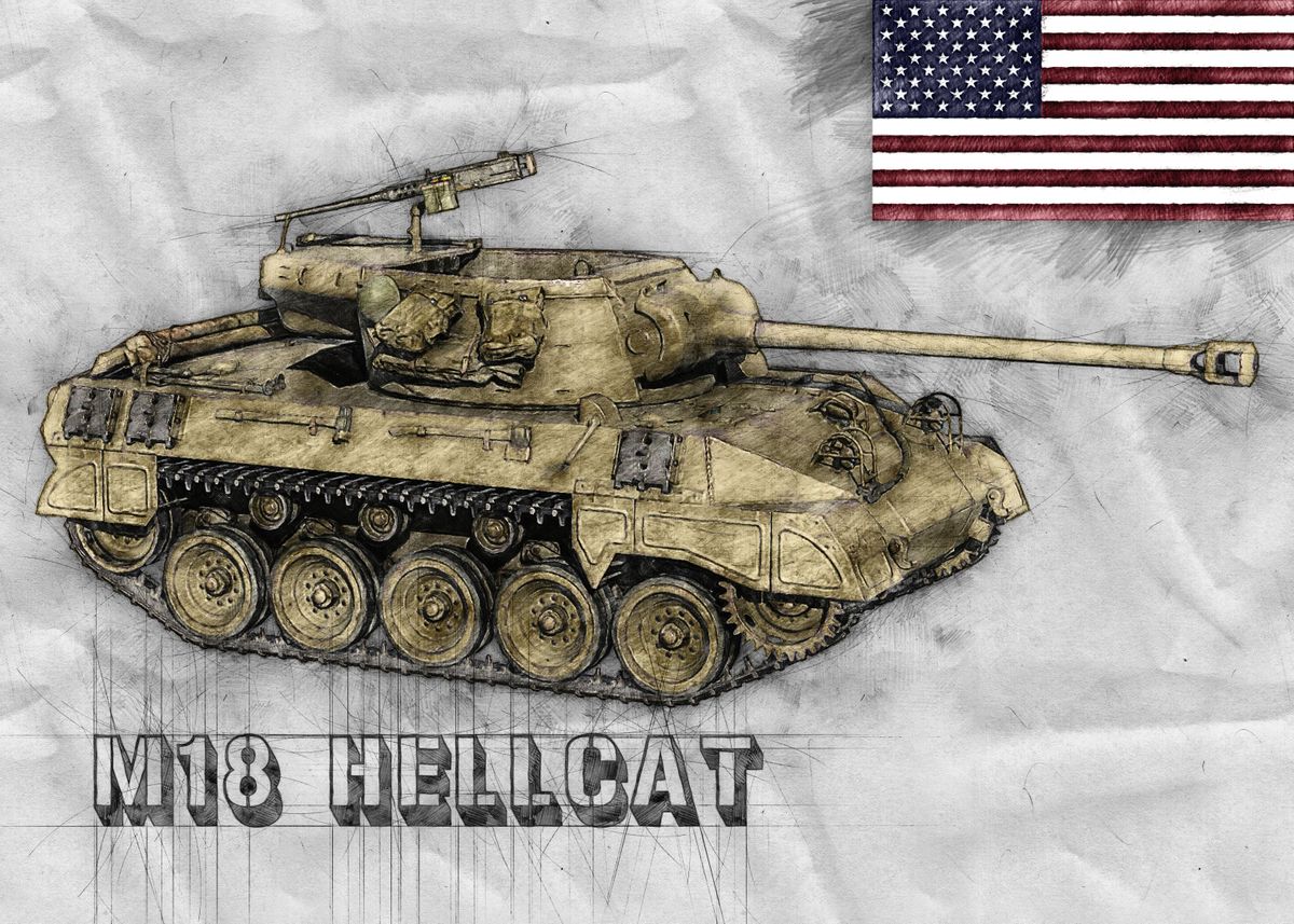 'M18 Hellcat' Poster, picture, metal print, paint by Pixxelworks ...