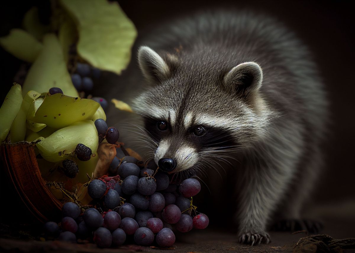'Racoon eats grapes' Poster, picture, metal print, paint by FotoRichter ...