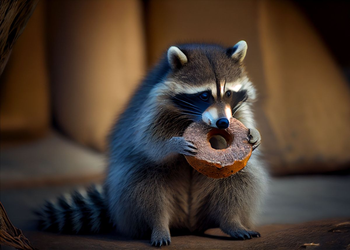 'Raccoon eats donut' Poster, picture, metal print, paint by FotoRichter ...