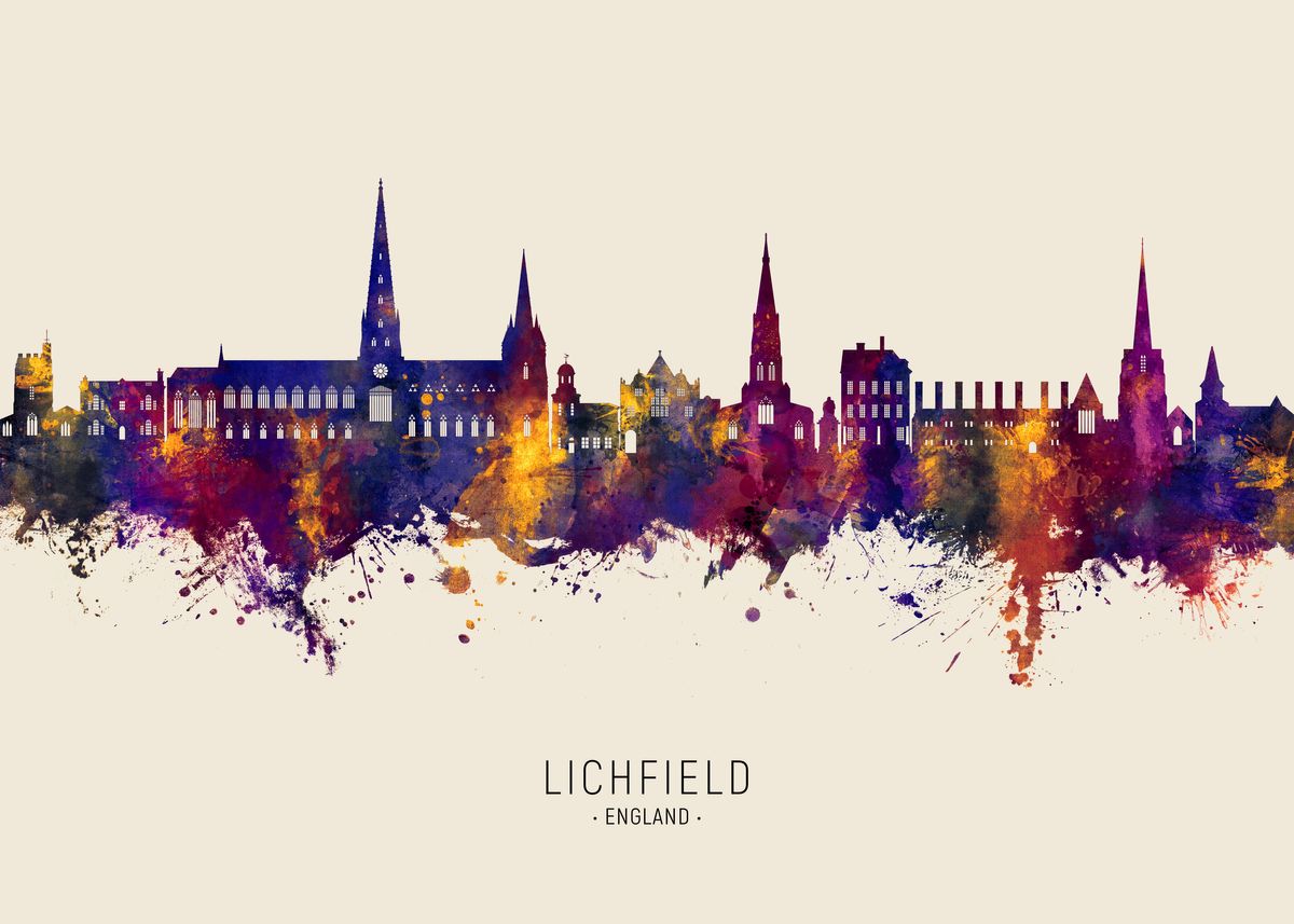 'Lichfield Skyline England' Poster, picture, metal print, paint by ...