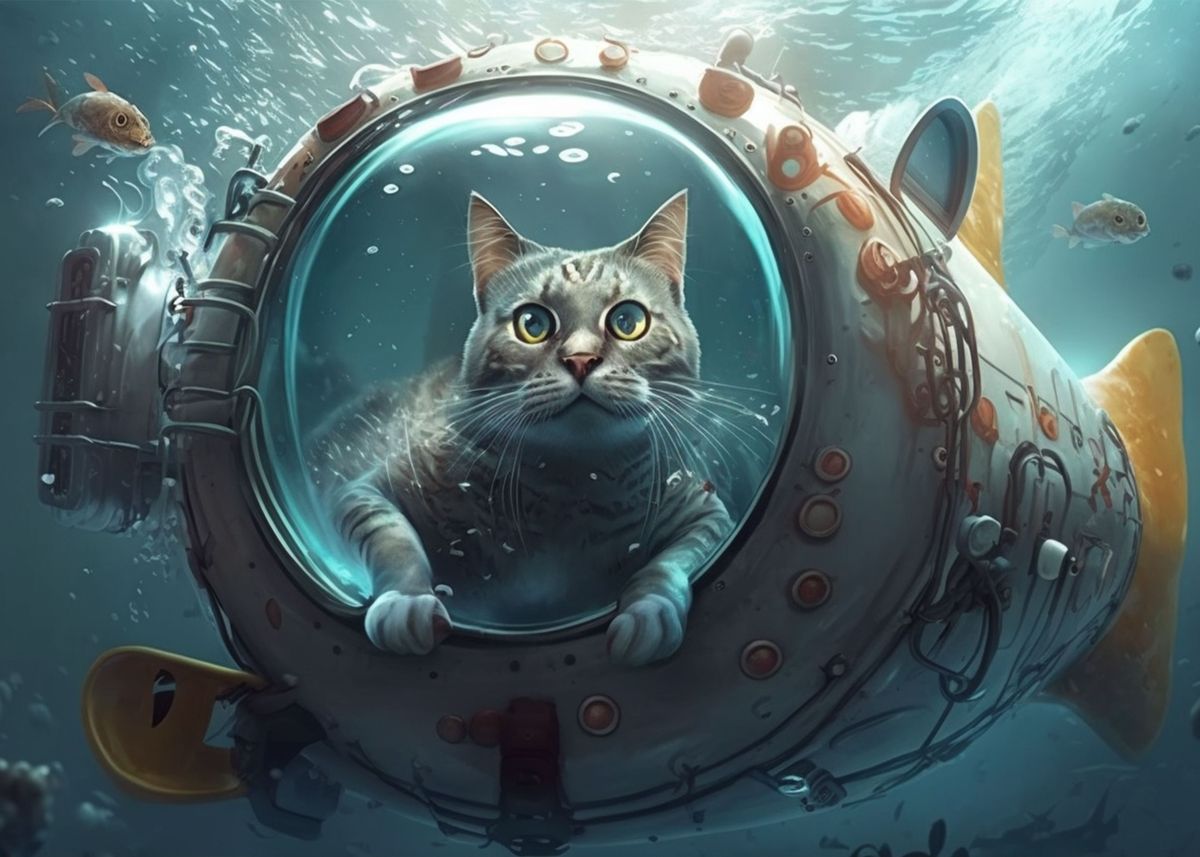 'Deep Sea Diving Cat' Poster, picture, metal print, paint by Gilar ...