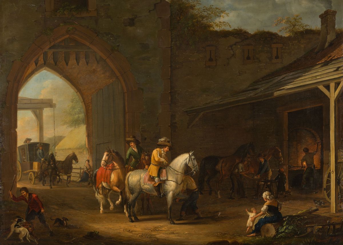 'Horsemen at the Blacksmith' Poster, picture, metal print, paint by ...