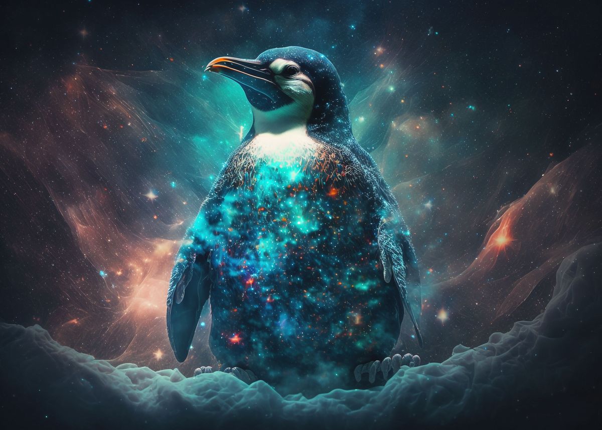 'Penguin in Space' Poster, picture, metal print, paint by Nehar ...