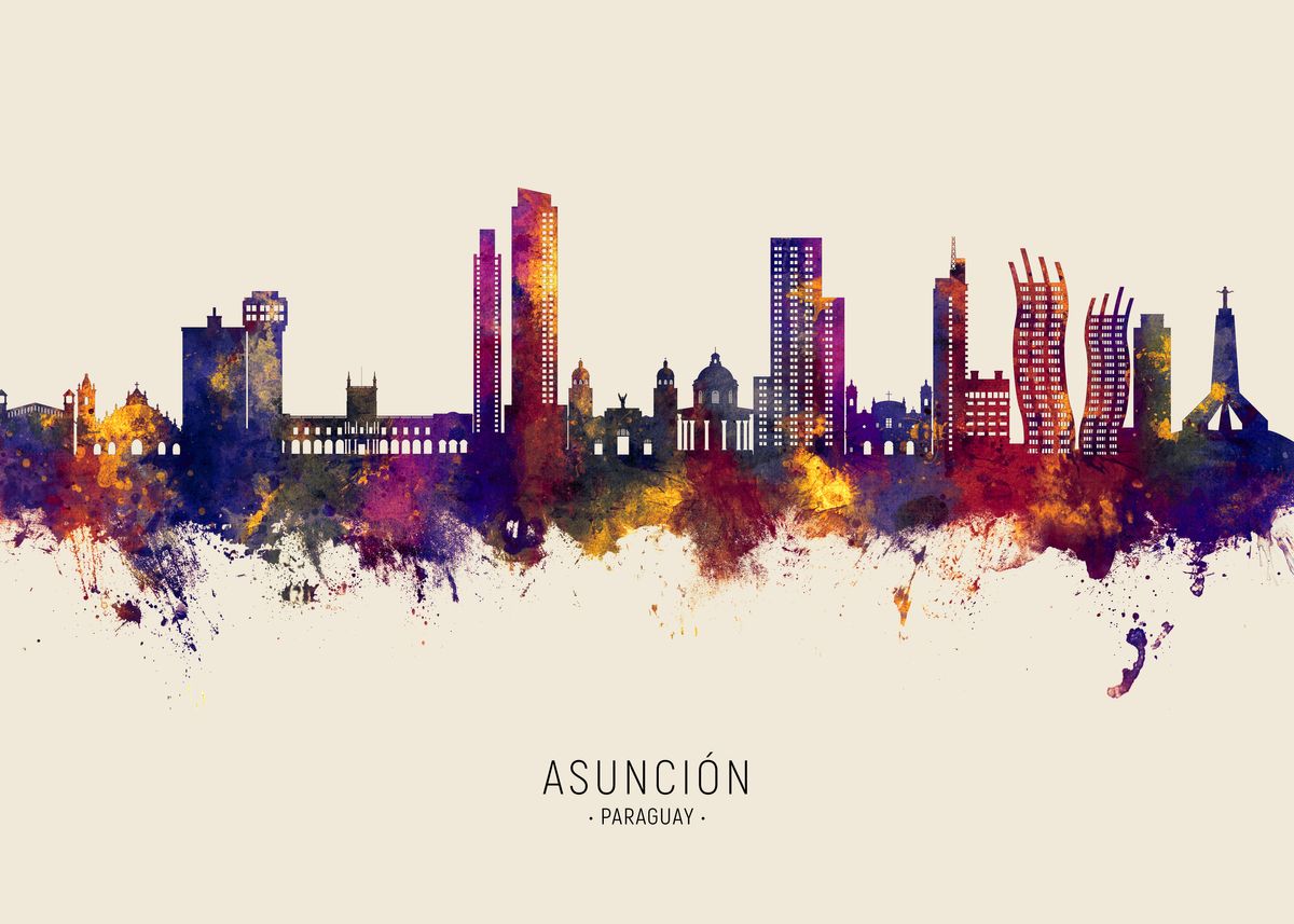 'Asuncion Skyline Paraguay' Poster, picture, metal print, paint by ...