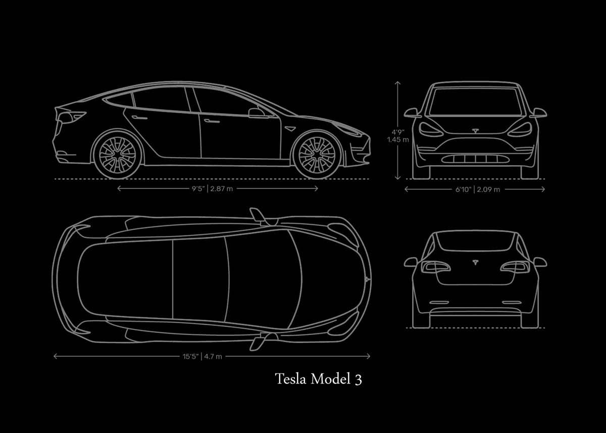 'Tesla Model 3' Poster, picture, metal print, paint by ke ke | Displate