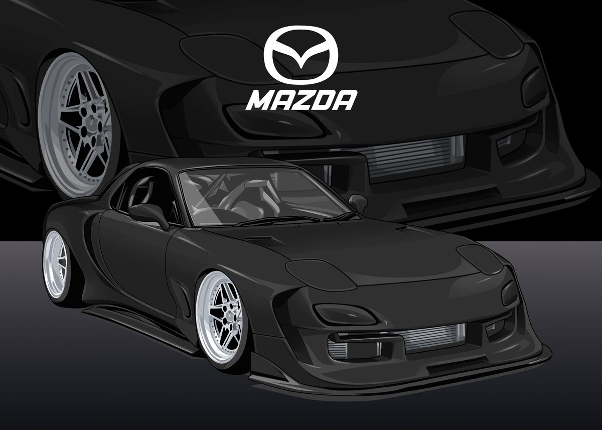 'mazda rx 7 black' Poster by capture art | Displate