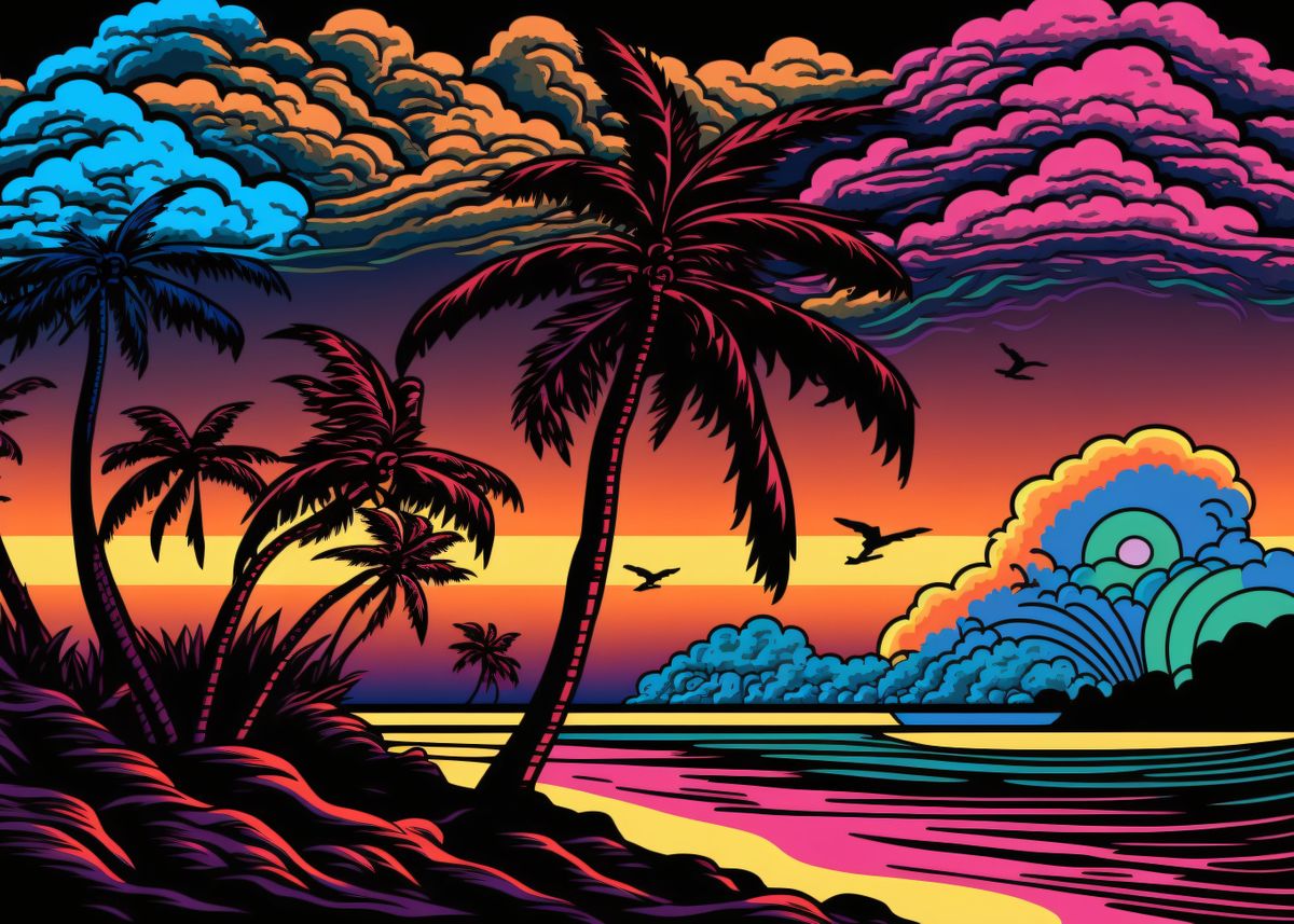 'Psychedelic sunset' Poster, picture, metal print, paint by Marc Kunze ...