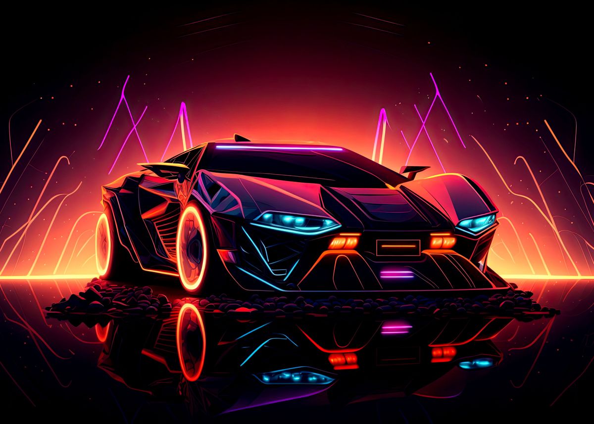 'Neon Ferrari ' Poster, picture, metal print, paint by FotoKonzepte ...