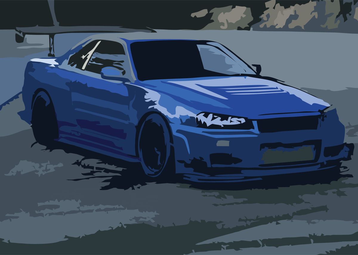 'GTR R34' Poster, picture, metal print, paint by bebek bangket | Displate
