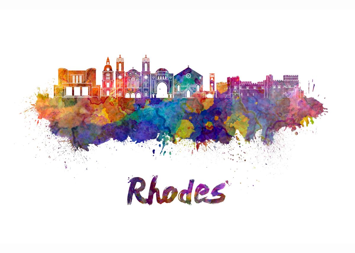 'Rhodes skyline' Poster, picture, metal print, paint by Cristina Romero ...