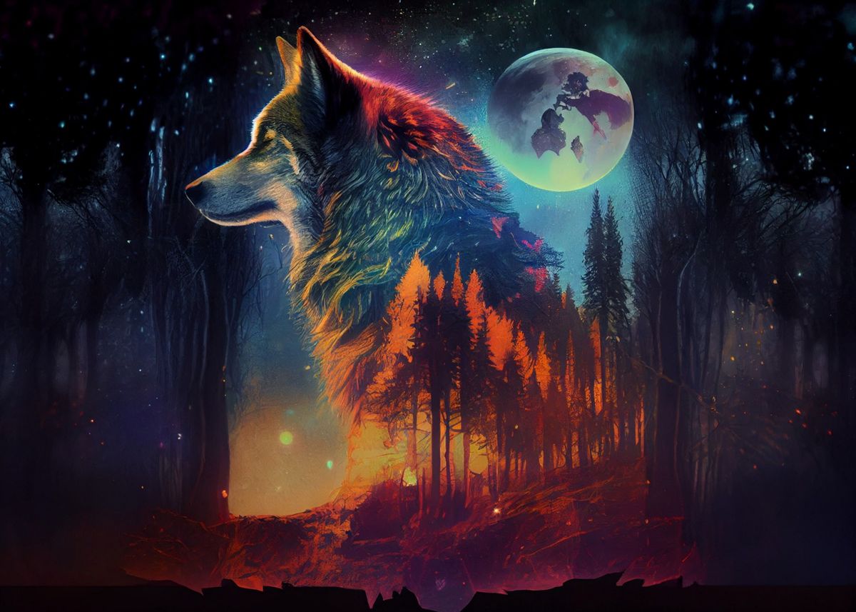 'Colorful Wolf' Poster, picture, metal print, paint by Below Horizon ...