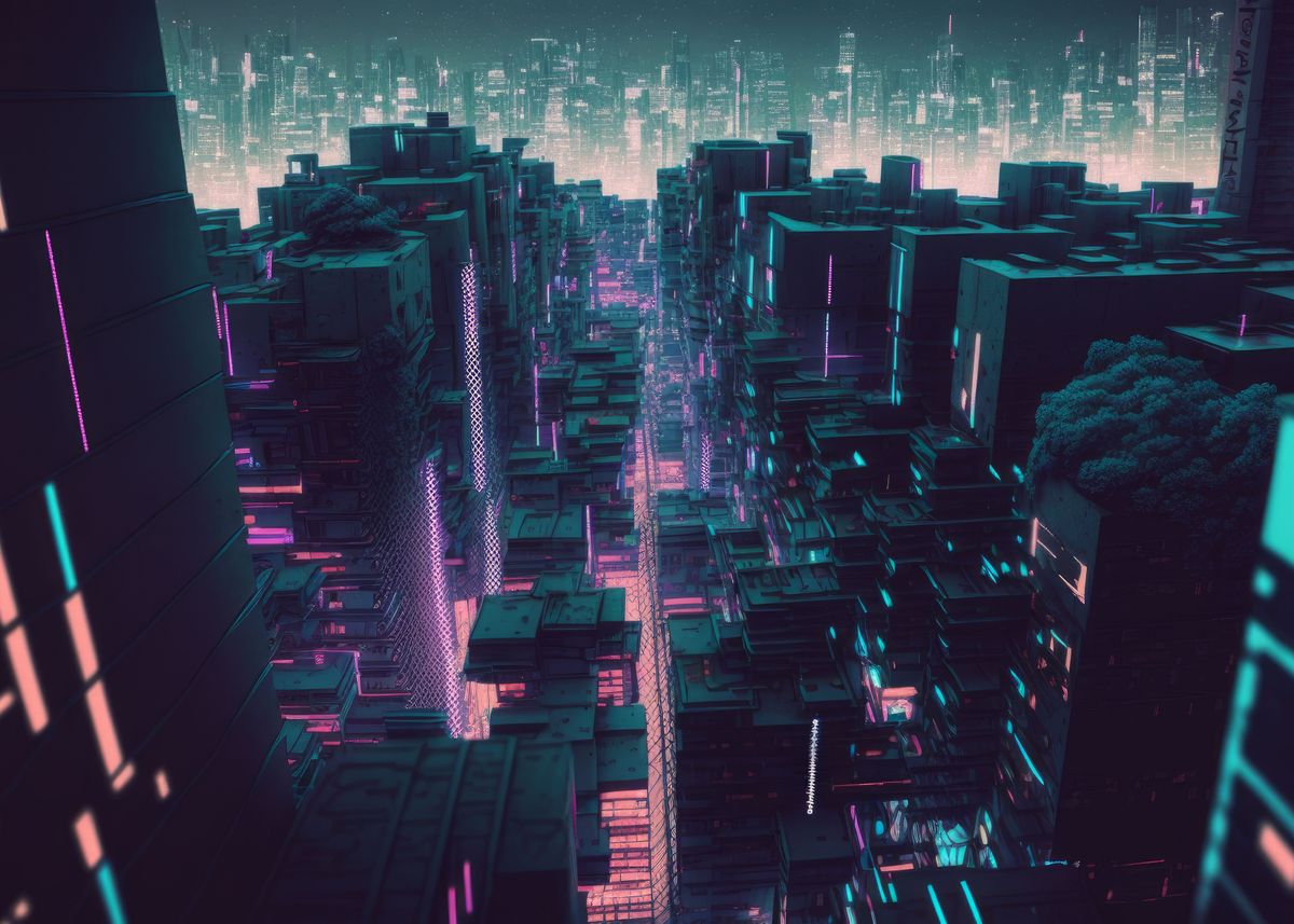 'Cybrpunk anime night city' Poster, picture, metal print, paint by ...
