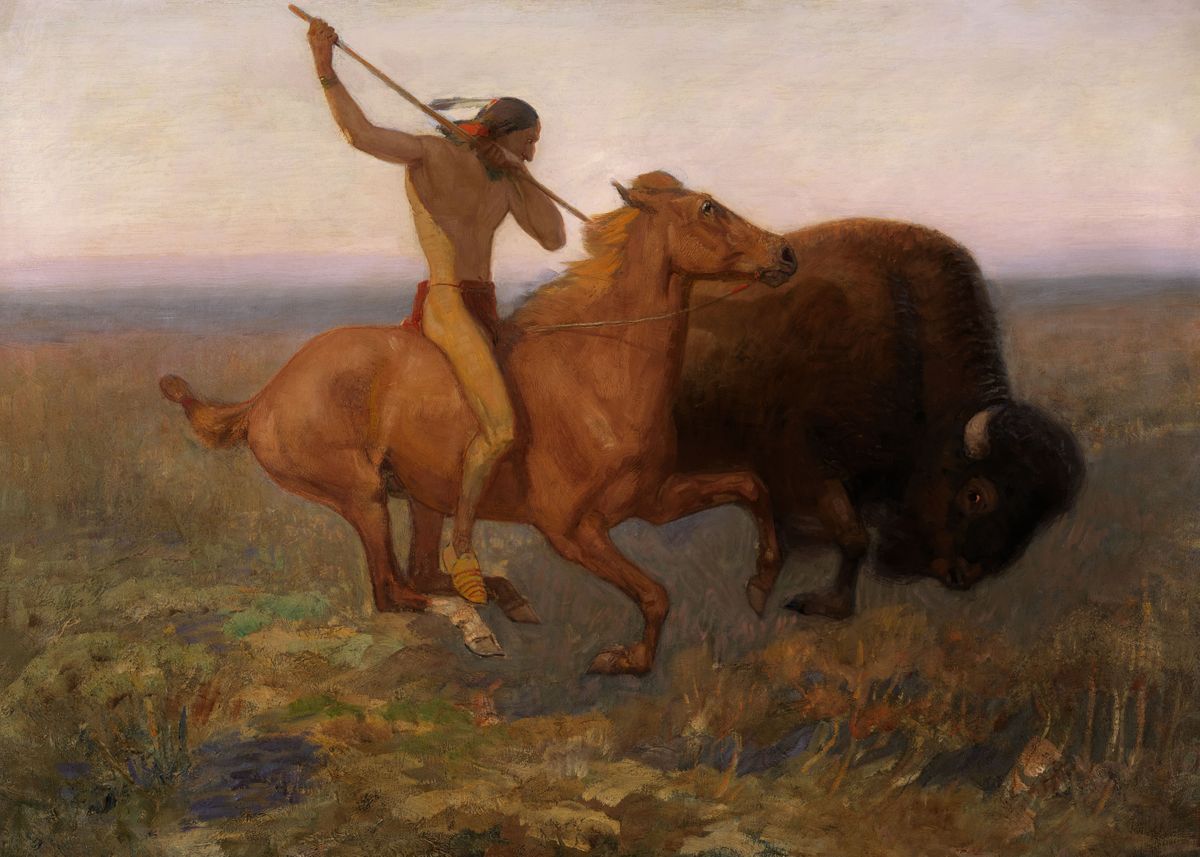 'Indian Hunting Bison' Poster, picture, metal print, paint by Makanaki ...