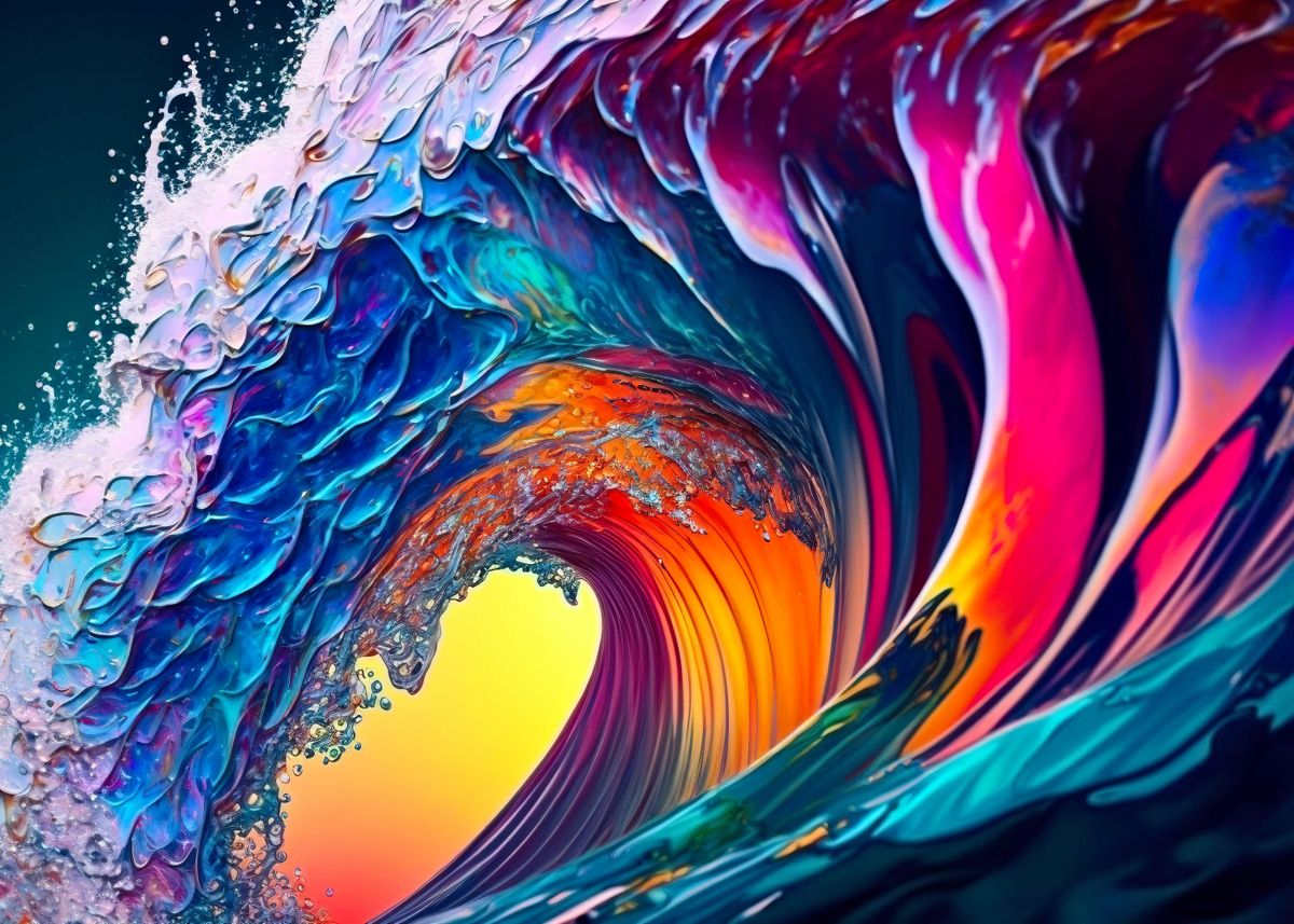 'Colorful Wave Splash' Poster, picture, metal print, paint by Steel ...