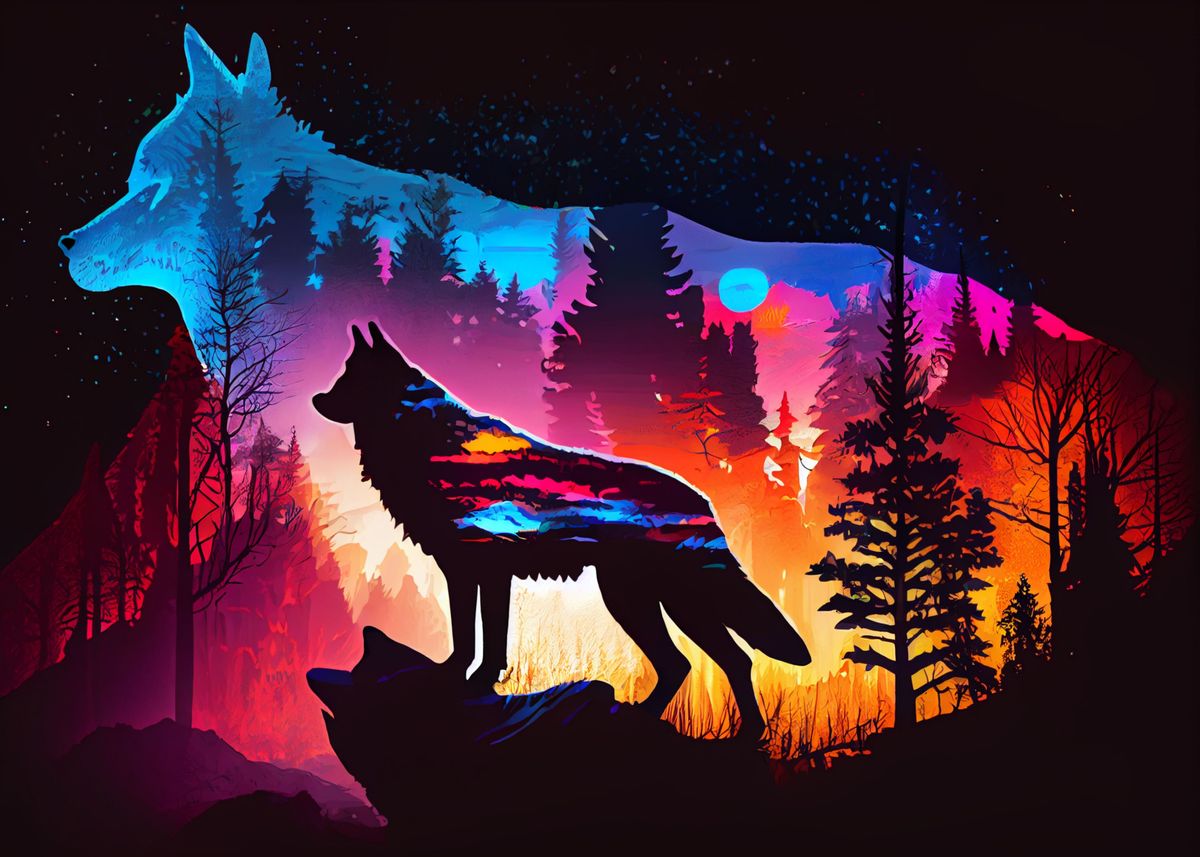 'Colorful wolf' Poster, picture, metal print, paint by Below Horizon ...