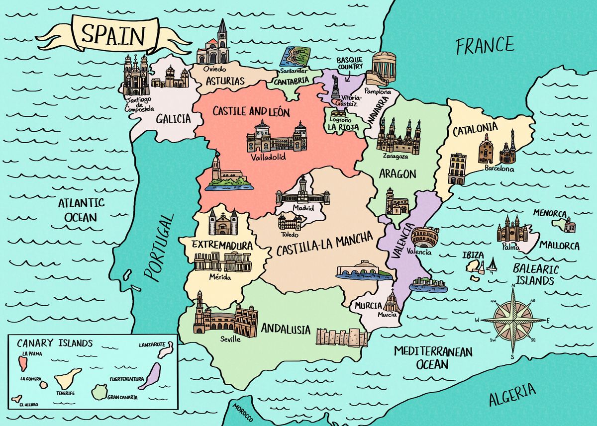 'Colorful Map of Spain' Poster, picture, metal print, paint by Sheridan ...