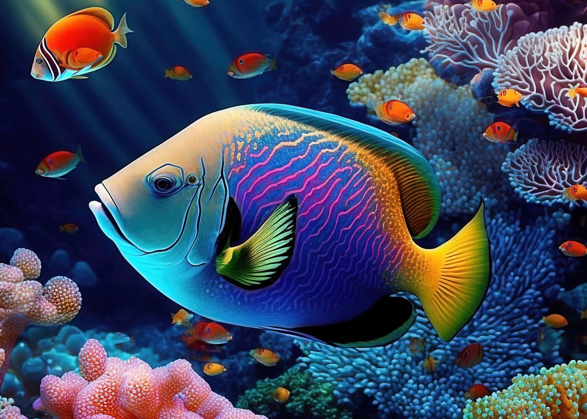 'Colorfull Fish Swimming' Poster, picture, metal print, paint by ...