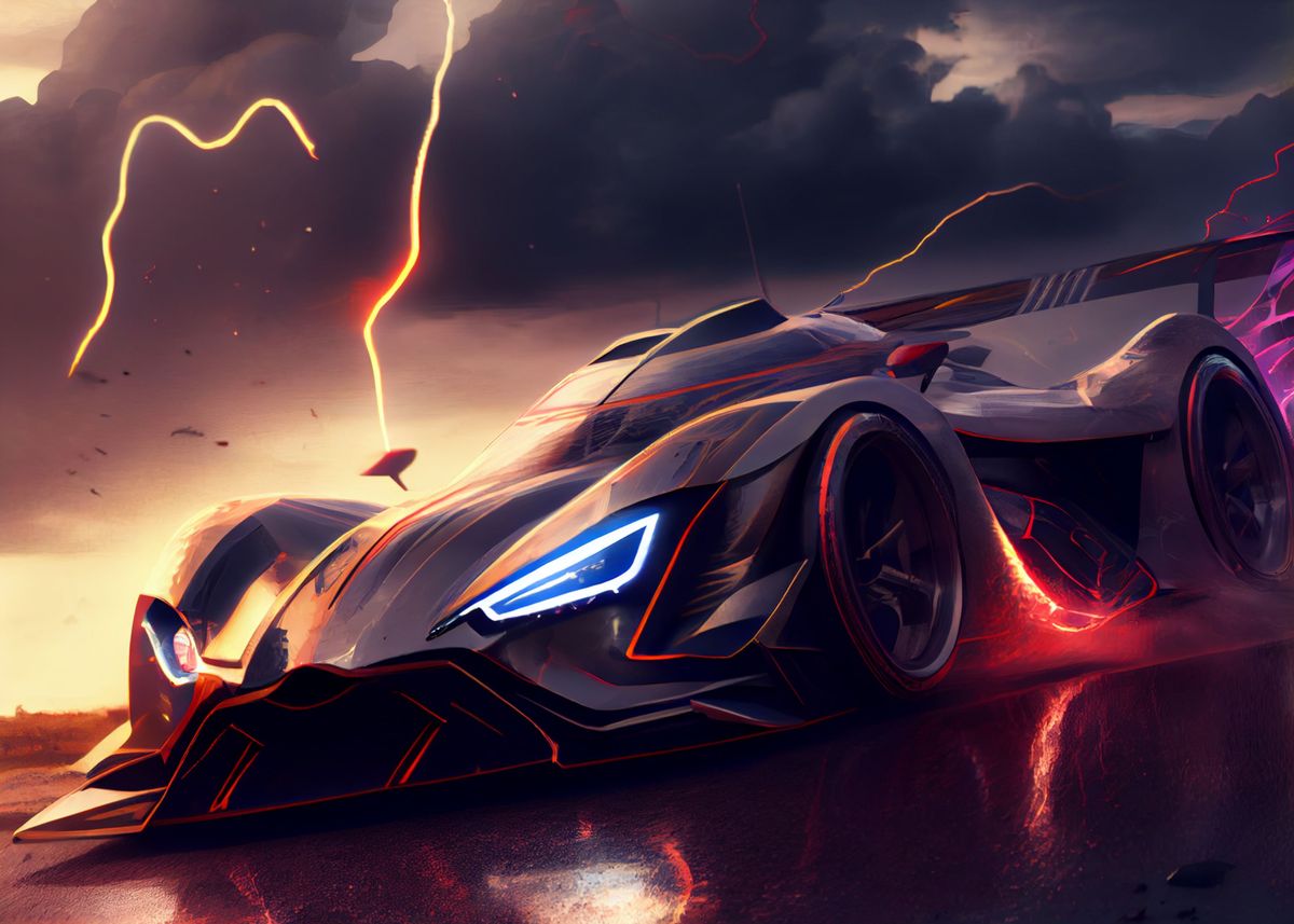 'Sports car and lightning' Poster, picture, metal print, paint by Below ...