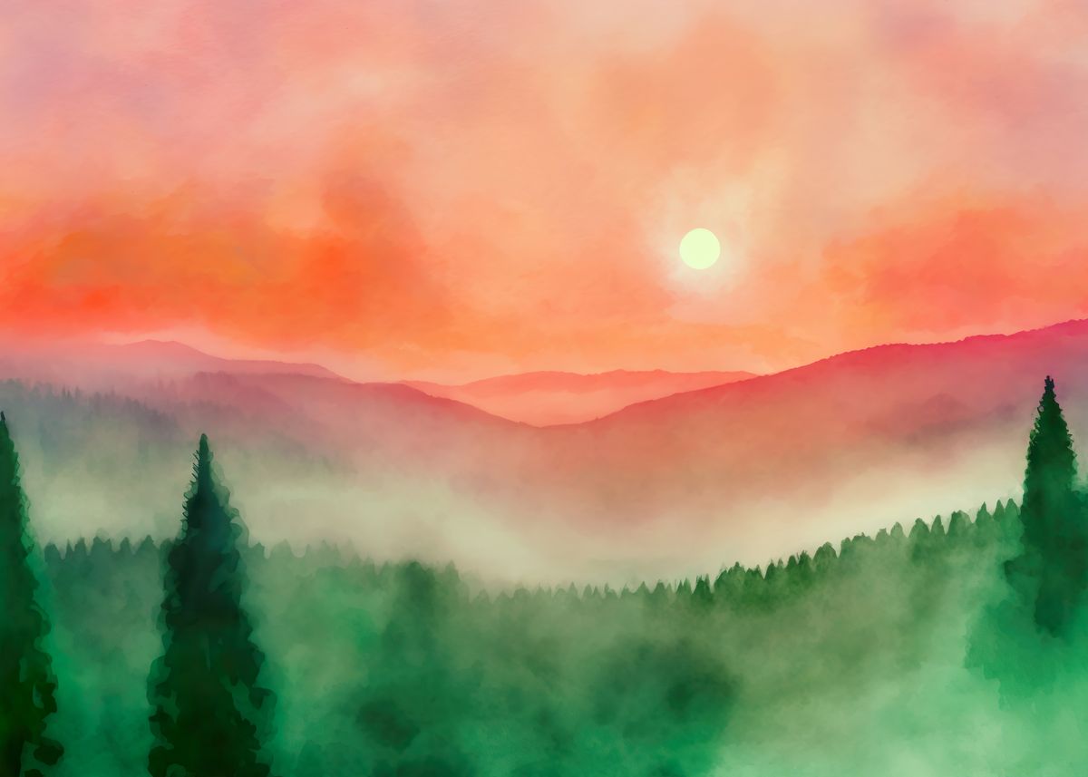 'Jade Forest Sunrise' Poster by Quasarai | Displate