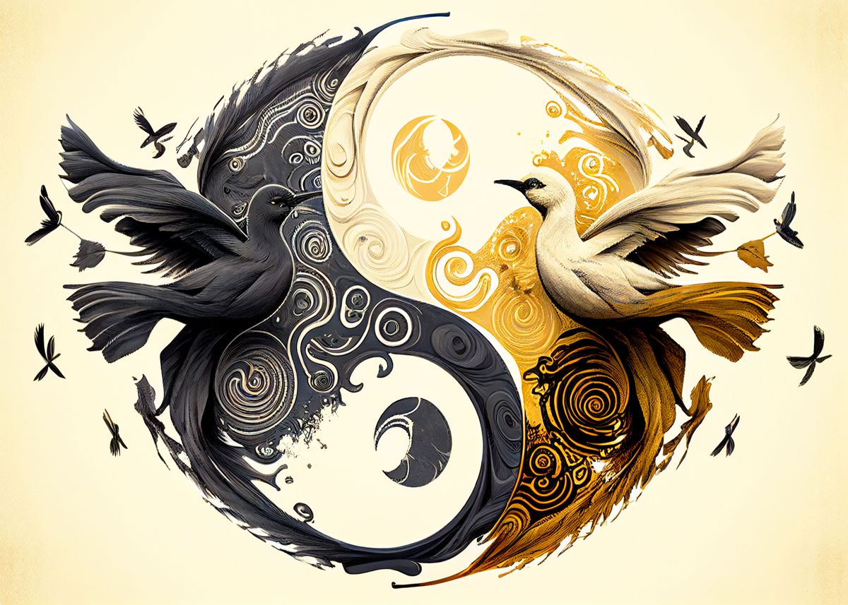 'Yin Yang with birds' Poster, picture, metal print, paint by Vendzi ...