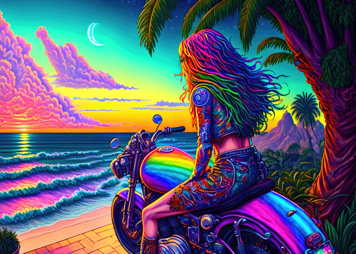 'Rebel Ride by the Ocean' Poster, picture, metal print, paint by ...