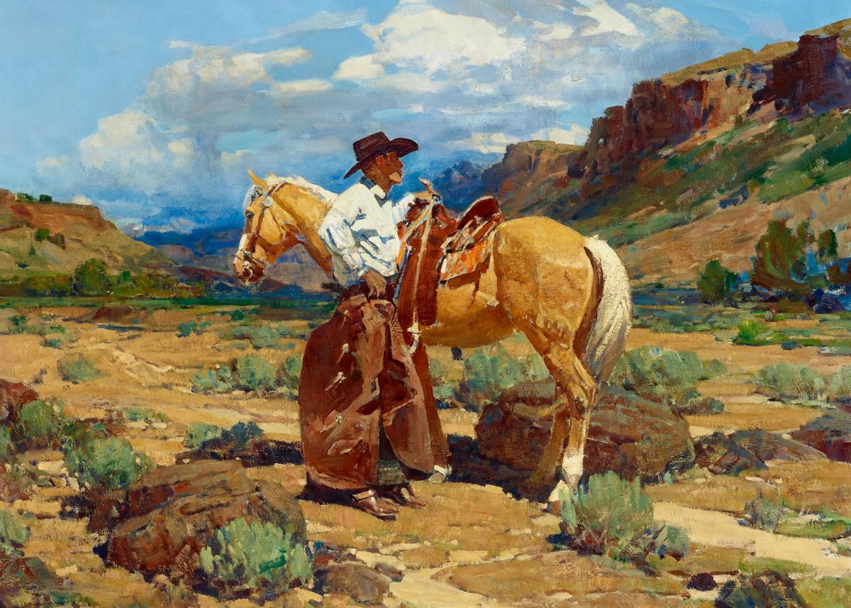'Lone Cowboy With Horse ' Poster, picture, metal print, paint by ...