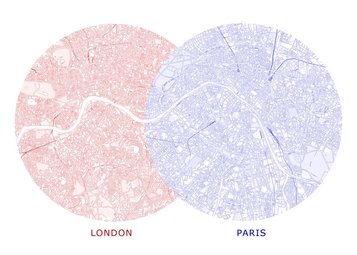 'London Paris Map' Poster, picture, metal print, paint by М Dam | Displate