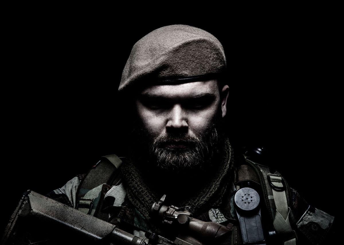 'Bearded soldier in beret' Poster, picture, metal print, paint by ...