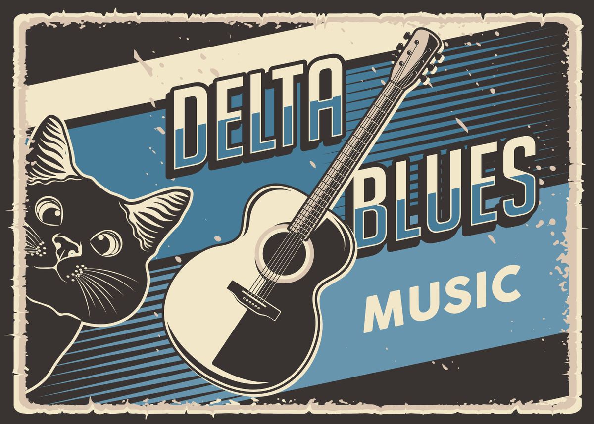 'Delta Blues music with cat' Poster, picture, metal print, paint by ...