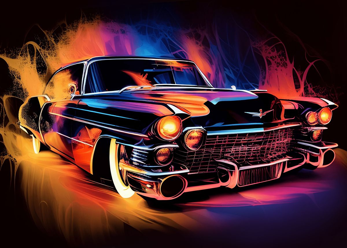 'Cadillac on Flames' Poster, picture, metal print, paint by Hazzo ...