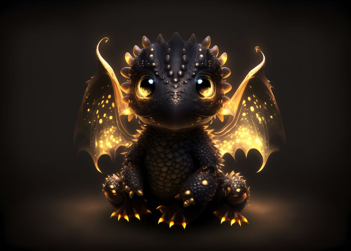 'Black and Gold Baby Dragon' Poster, picture, metal print, paint by ...