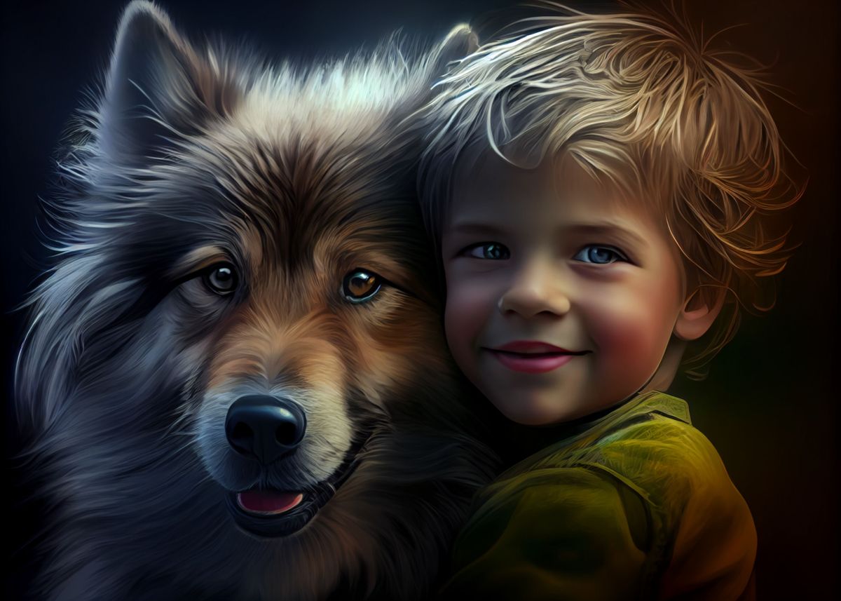 'Wolf and boy' Poster, picture, metal print, paint by Below Horizon ...