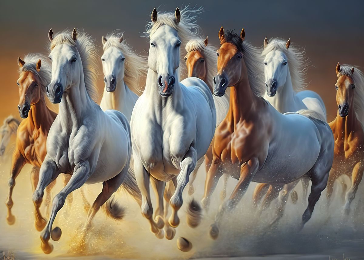 'Beautiful horses running' Poster, picture, metal print, paint by Kynan ...