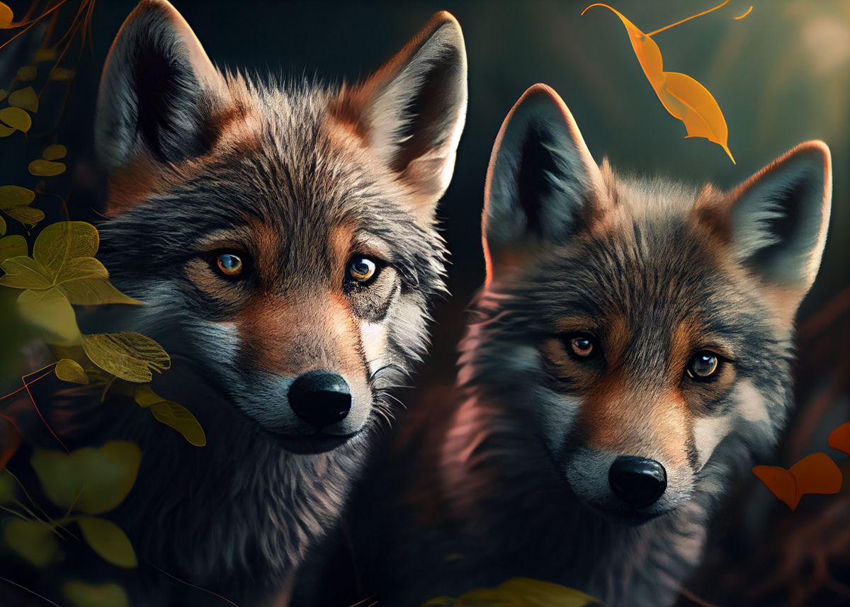 'Wolf cubs' Poster, picture, metal print, paint by Below Horizon | Displate